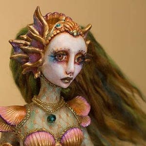 OOAK Handmade Mermaid Green and Gold Art Doll Sculpture by Majestic ...