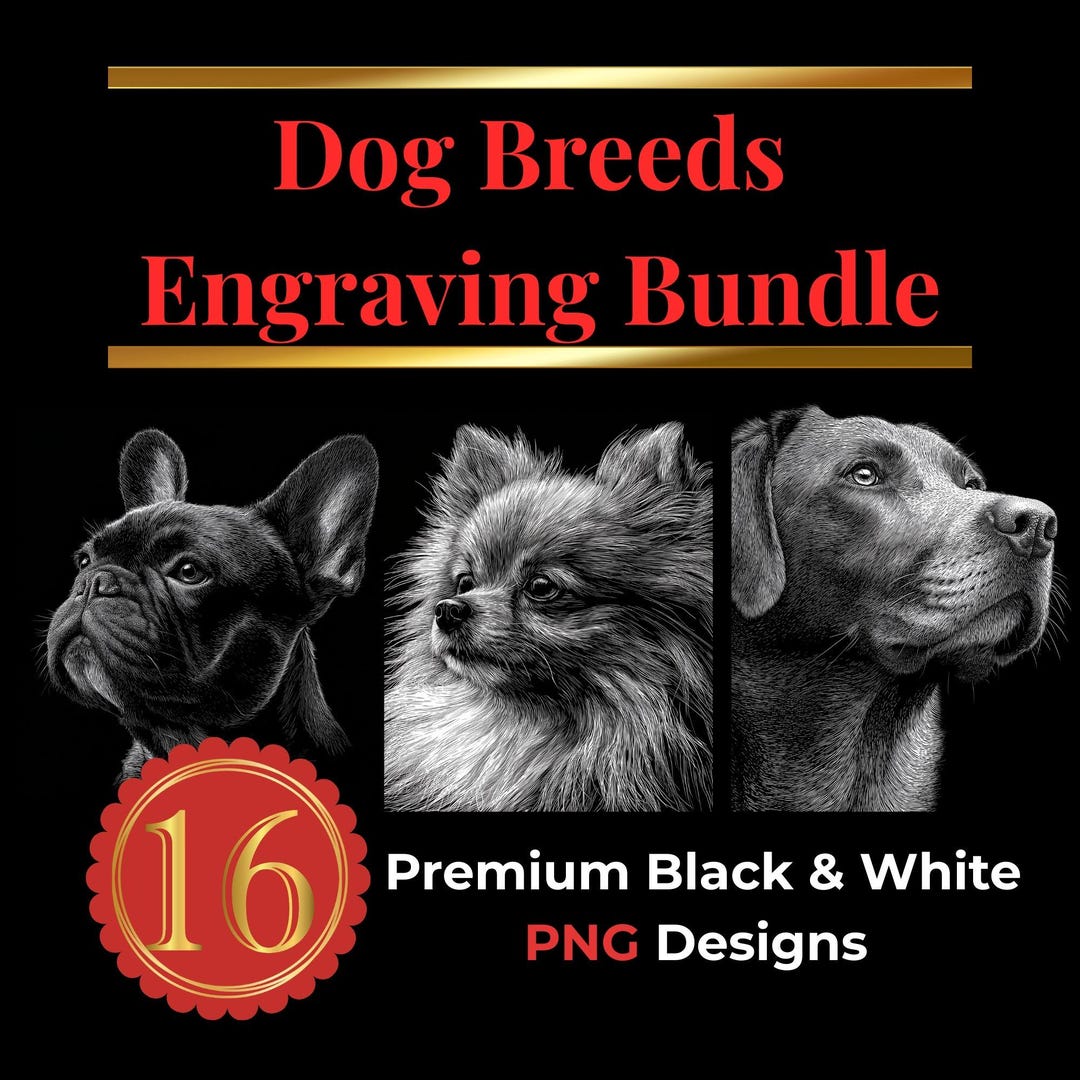Dog Breeds Engraving PNG Pack • 16 Dog Designs • Laser Engraving Line ...