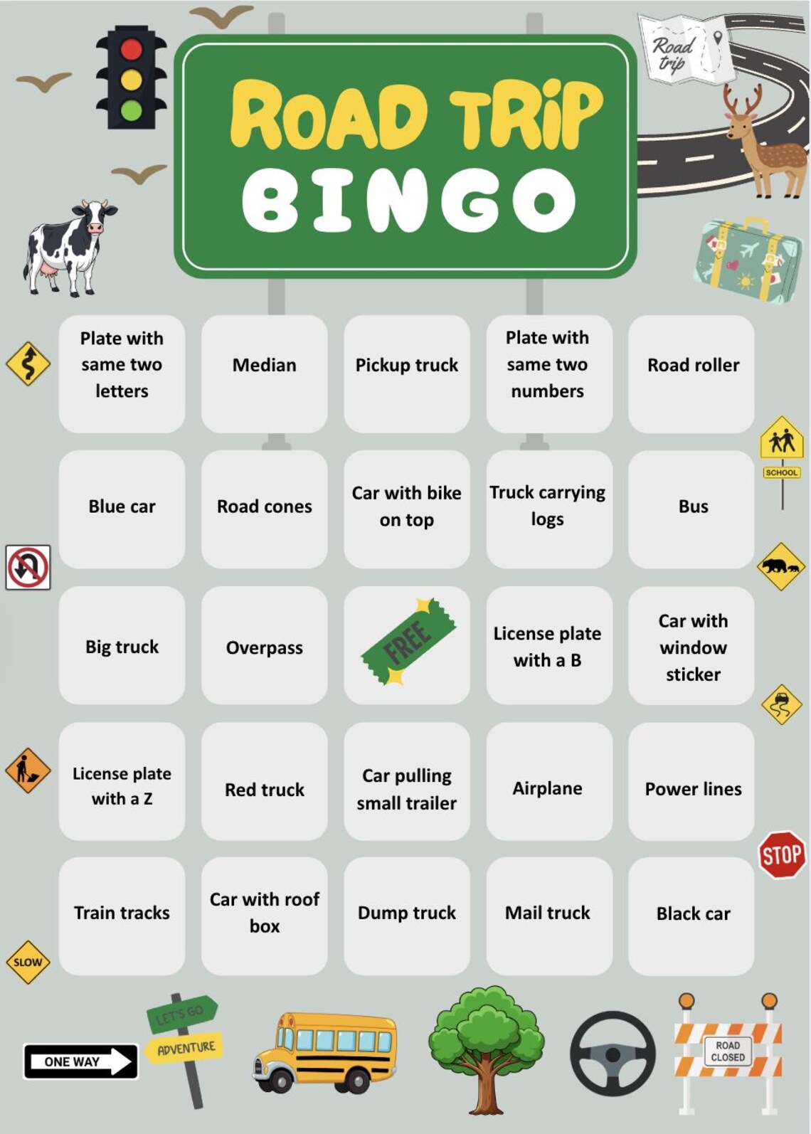 Road Trip Activity for Kids Printable - Car Ride Bingo - Travel ...
