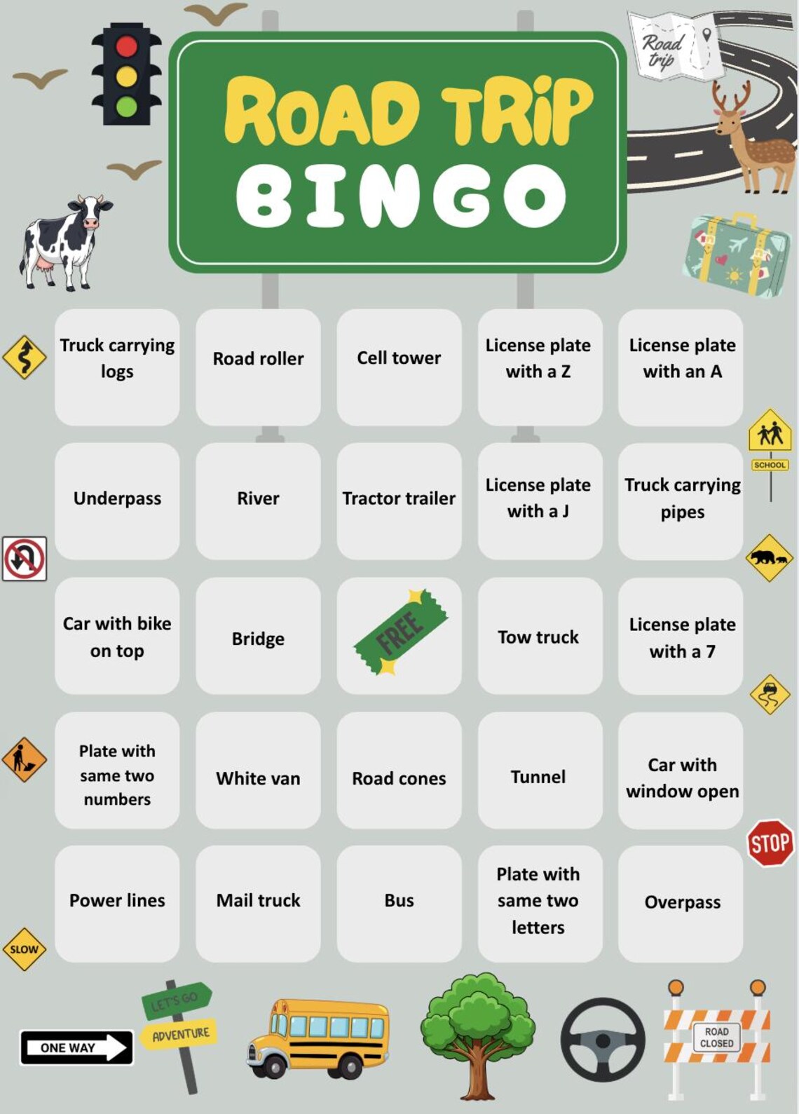 Road Trip Activity for Kids Printable - Car Ride Bingo - Travel ...