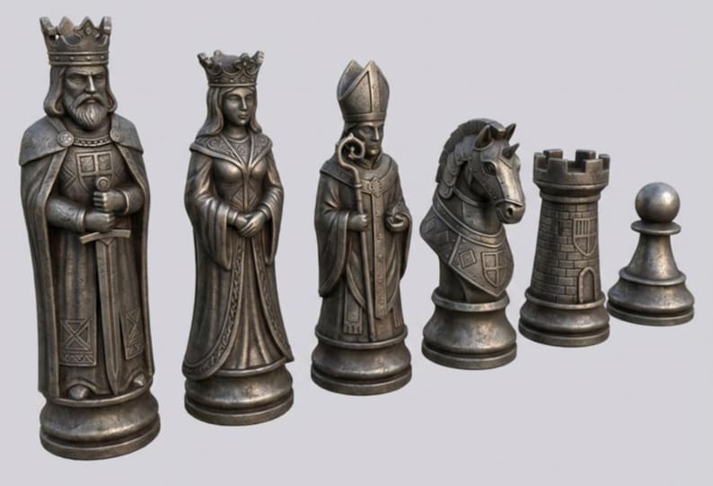 Chess Pieces Medieval 3d Printing STL Chess Pieces King Queen Laufer ...