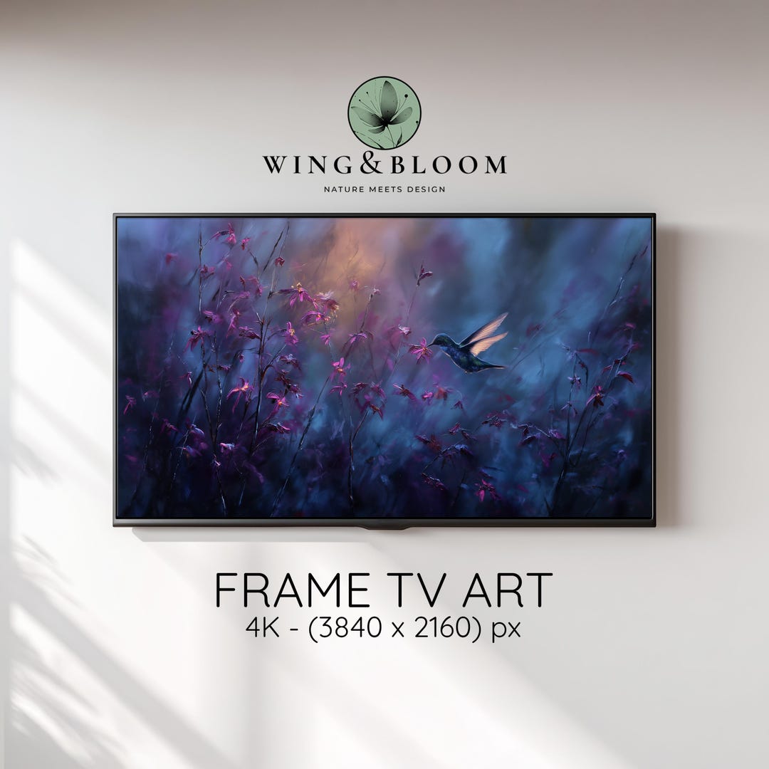 Hummingbird TV Frame Art Cottagecore Botanical TV Art Wildflowers ...