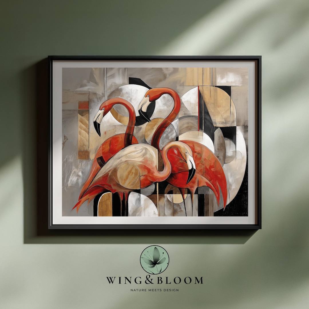 Modern Abstract Flamingo Printable - Bold Pink Flamingos With Geometric ...