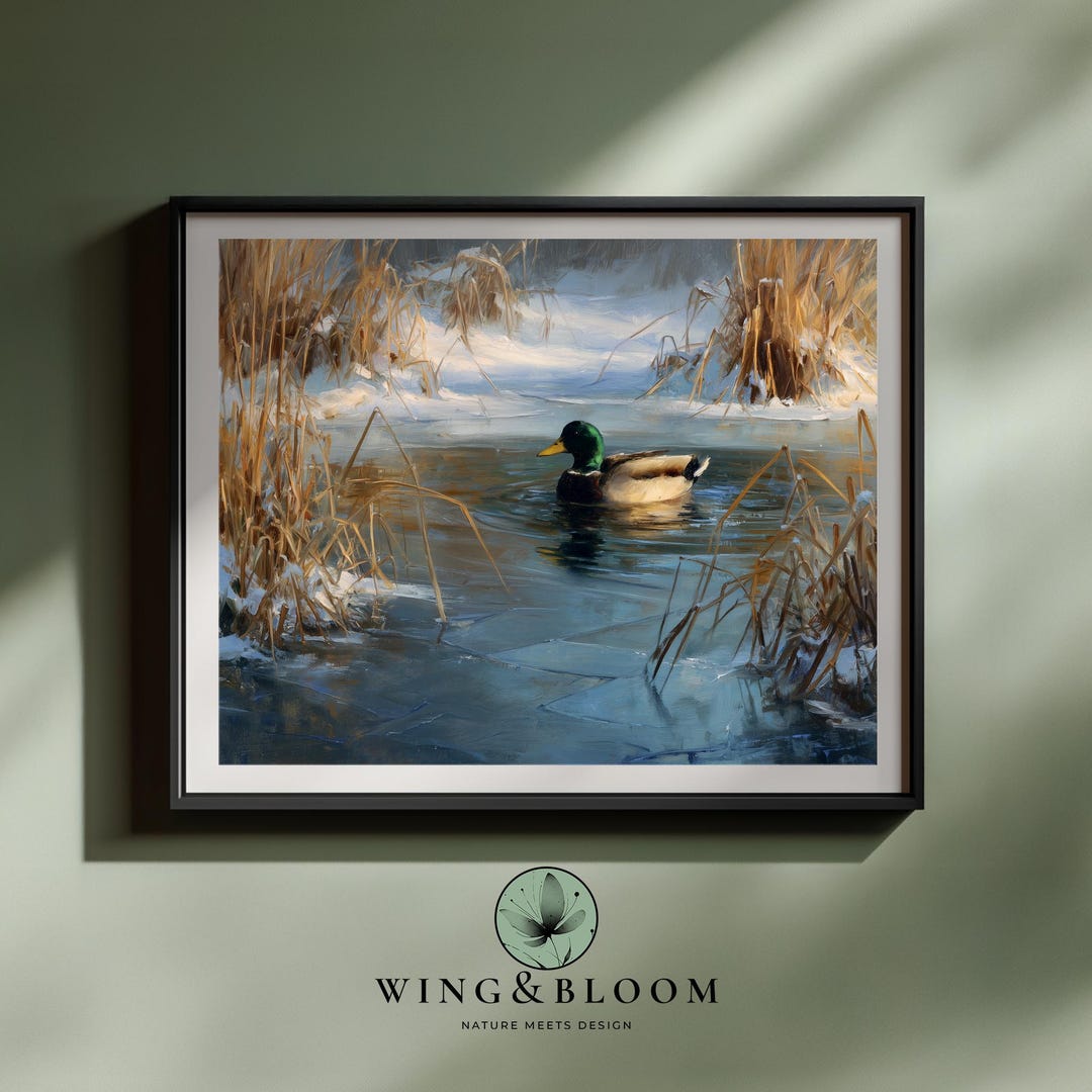Mallard Duck Wall Art Printable Winter Drake Bird Art Rustic Nature ...