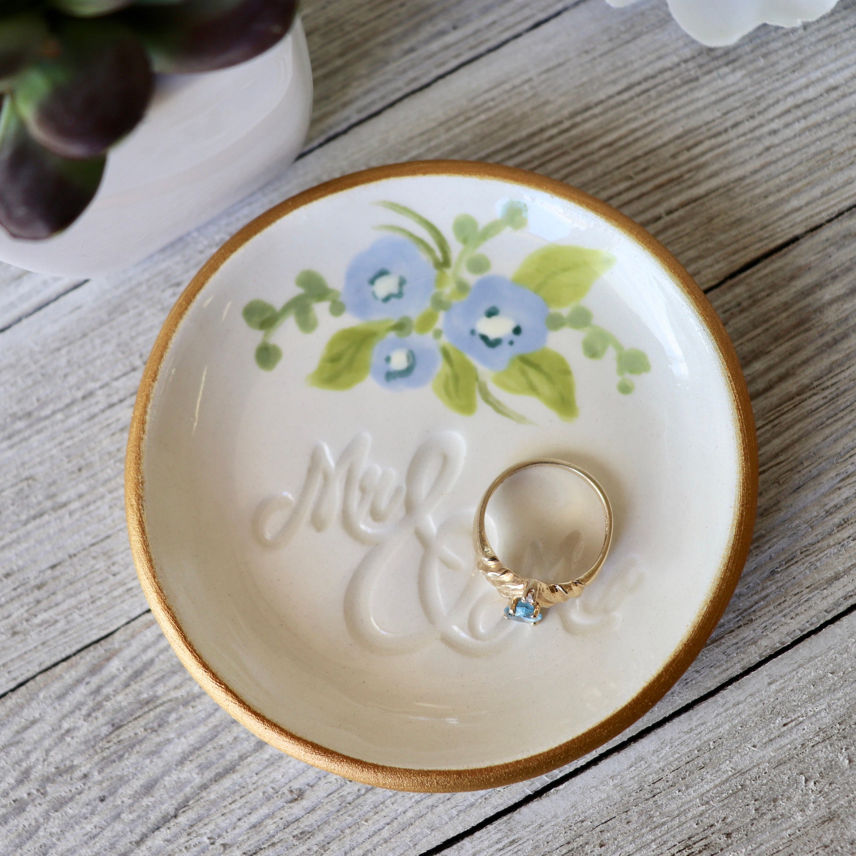 Trinket Dish, Mr and Mrs Gift, Ring Dish, Floral Ring Dish, Engagement ...