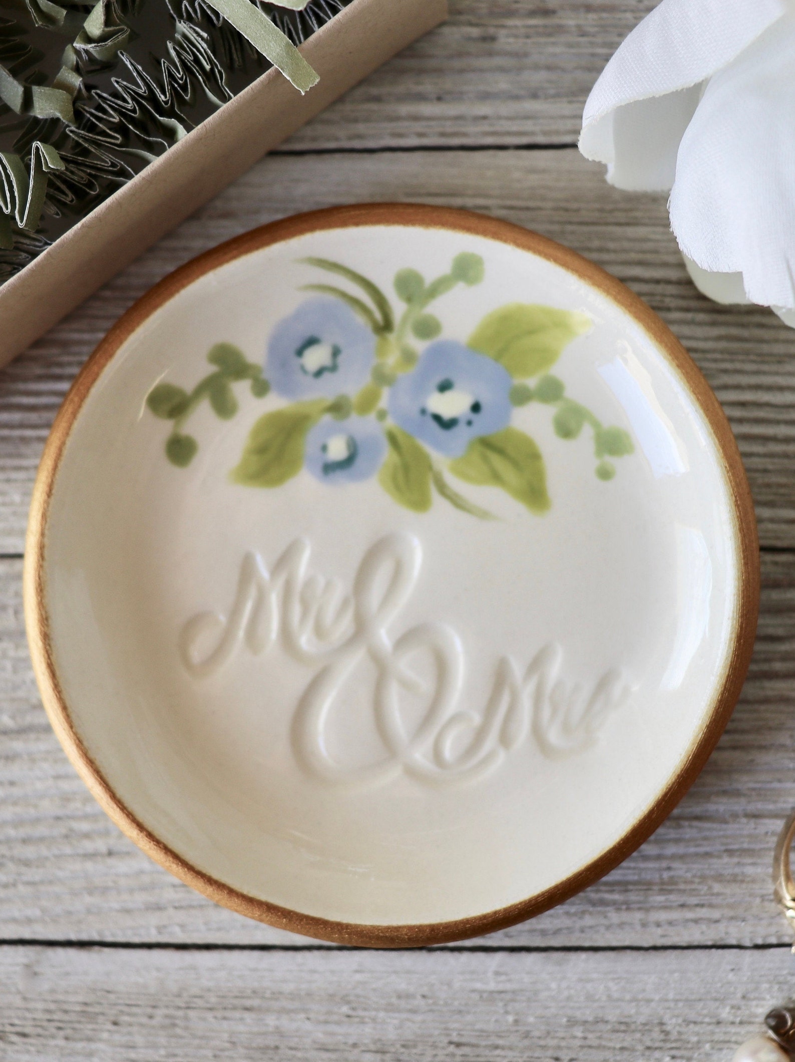 Trinket Dish, Mr and Mrs Gift, Ring Dish, Floral Ring Dish, Engagement ...