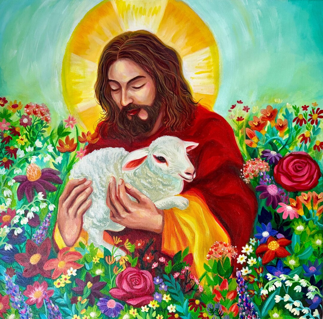 Jesus the Good Shepherd – Lamb of Peace – Vibrant Acrylic Painting on ...