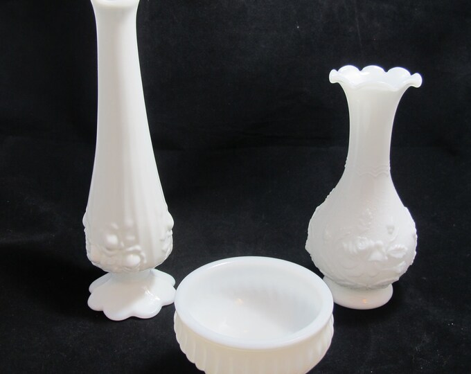 The Fiona Collection Set of 3 Milk Glass Vases - Etsy