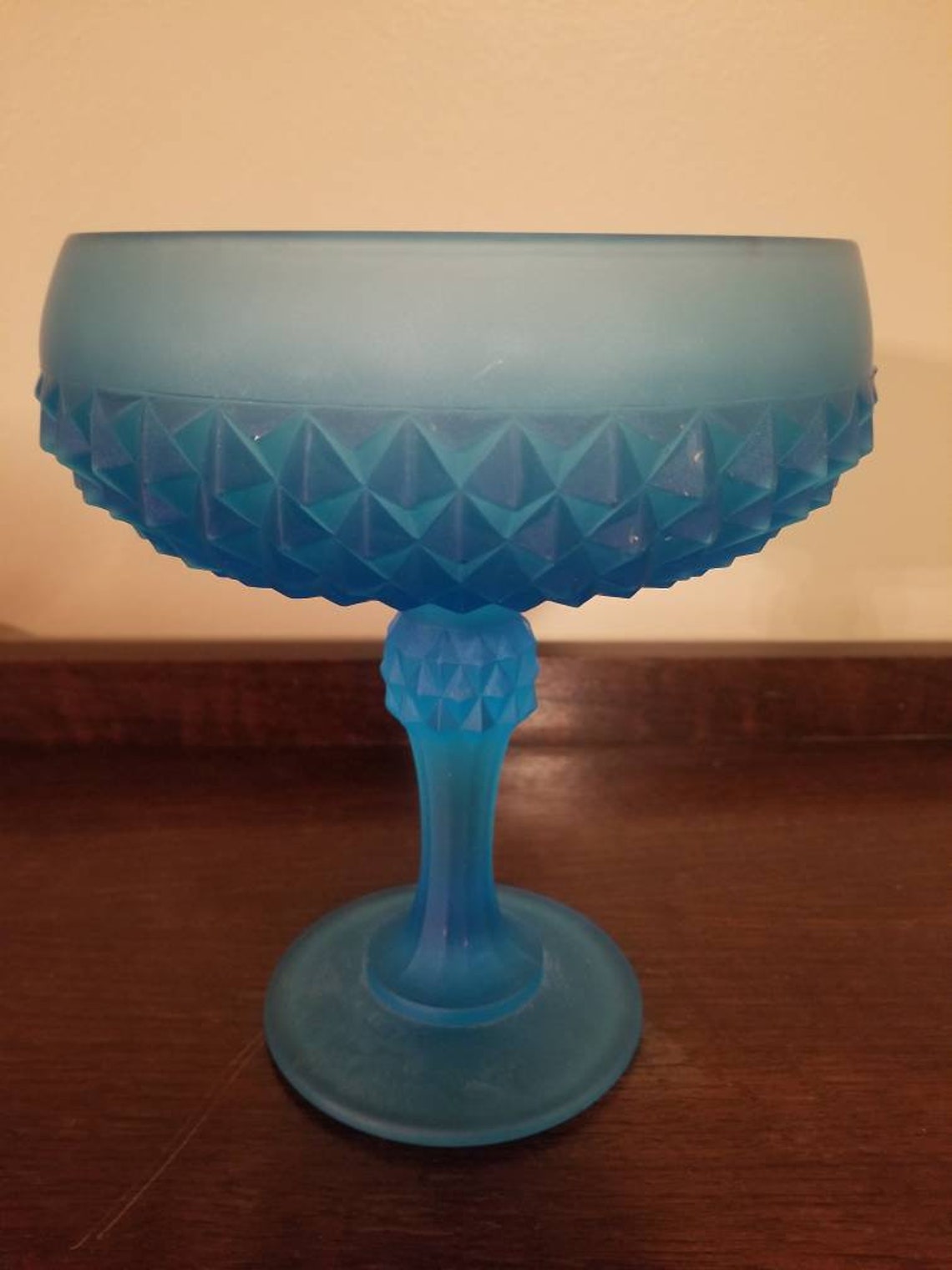 RARE Vintage Frosted Blue Indiana Glass Pedestal Bowl with | Etsy