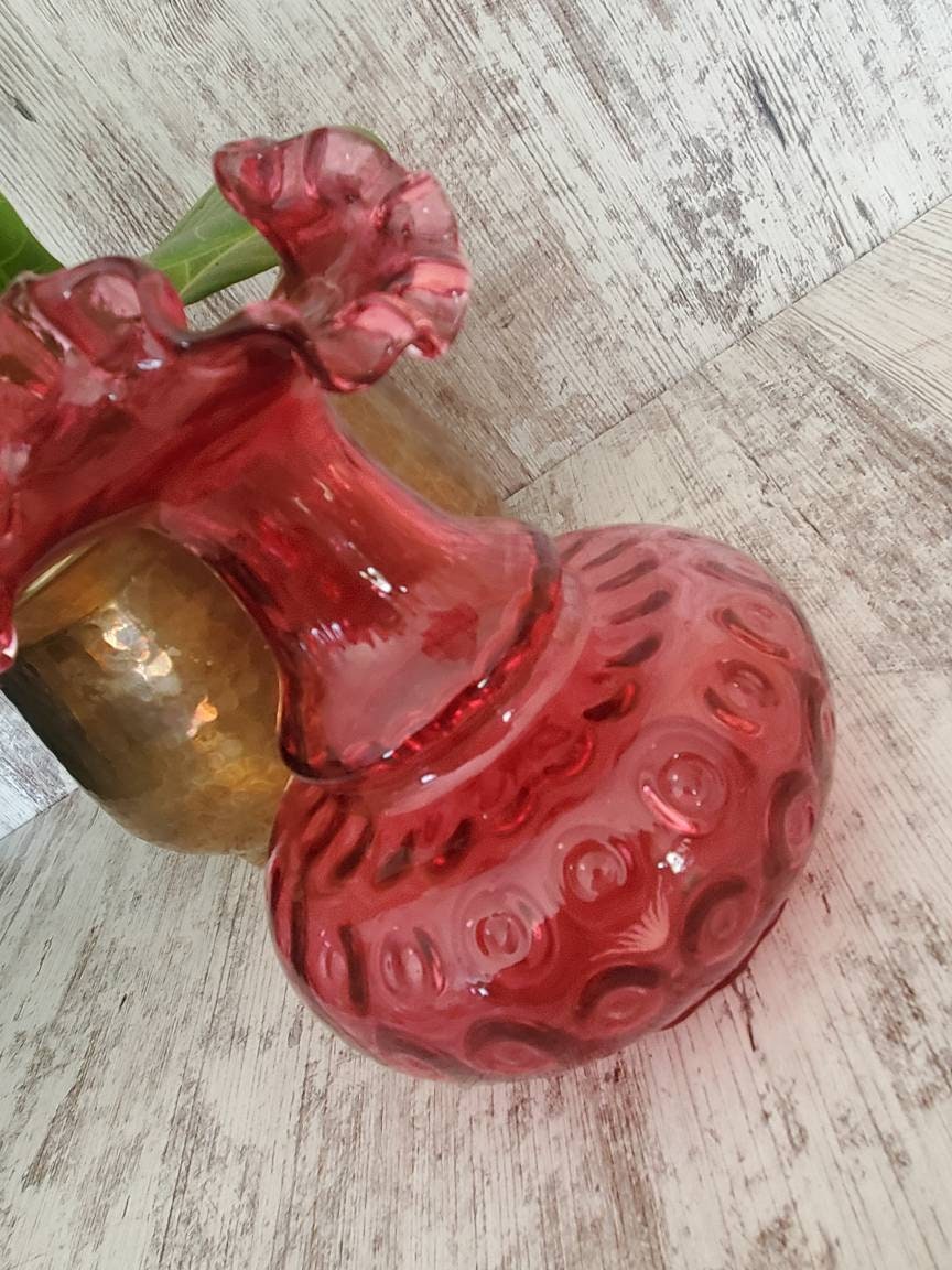 Vintage Fenton Cranberry Double Ruffled Edge Vase With Optic - Etsy Sweden