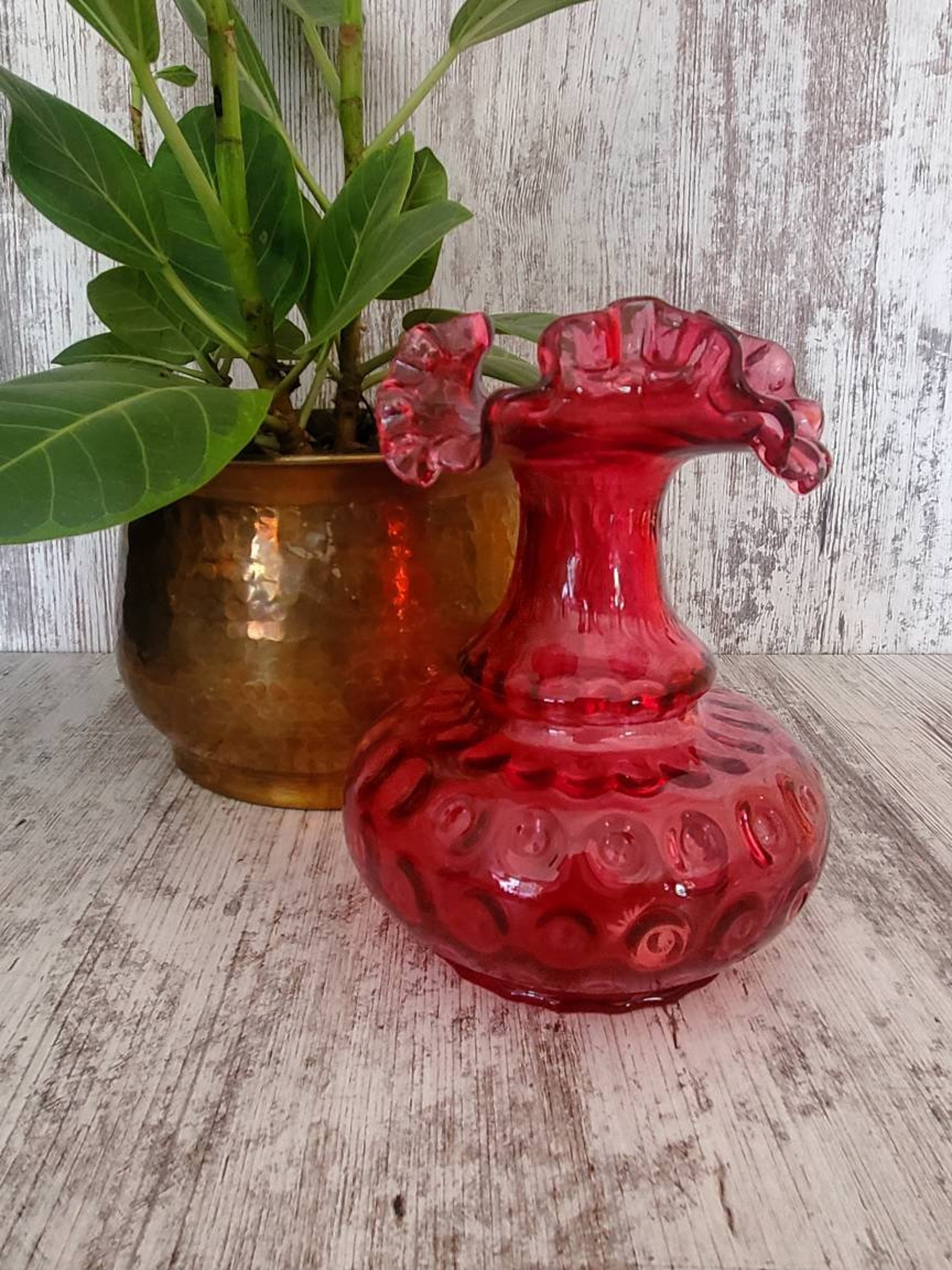 Vintage Fenton Cranberry Double Ruffled Edge Vase With Optic - Etsy