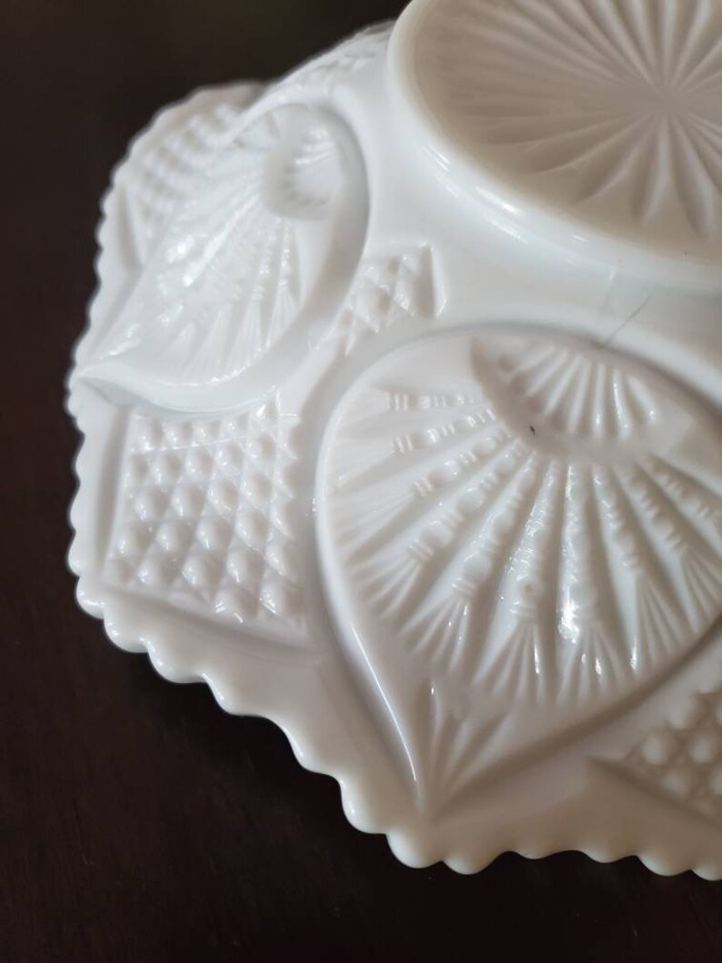 Vintage Milk Glass Large Bowl with Ruffled Scalloped Edge and | Etsy