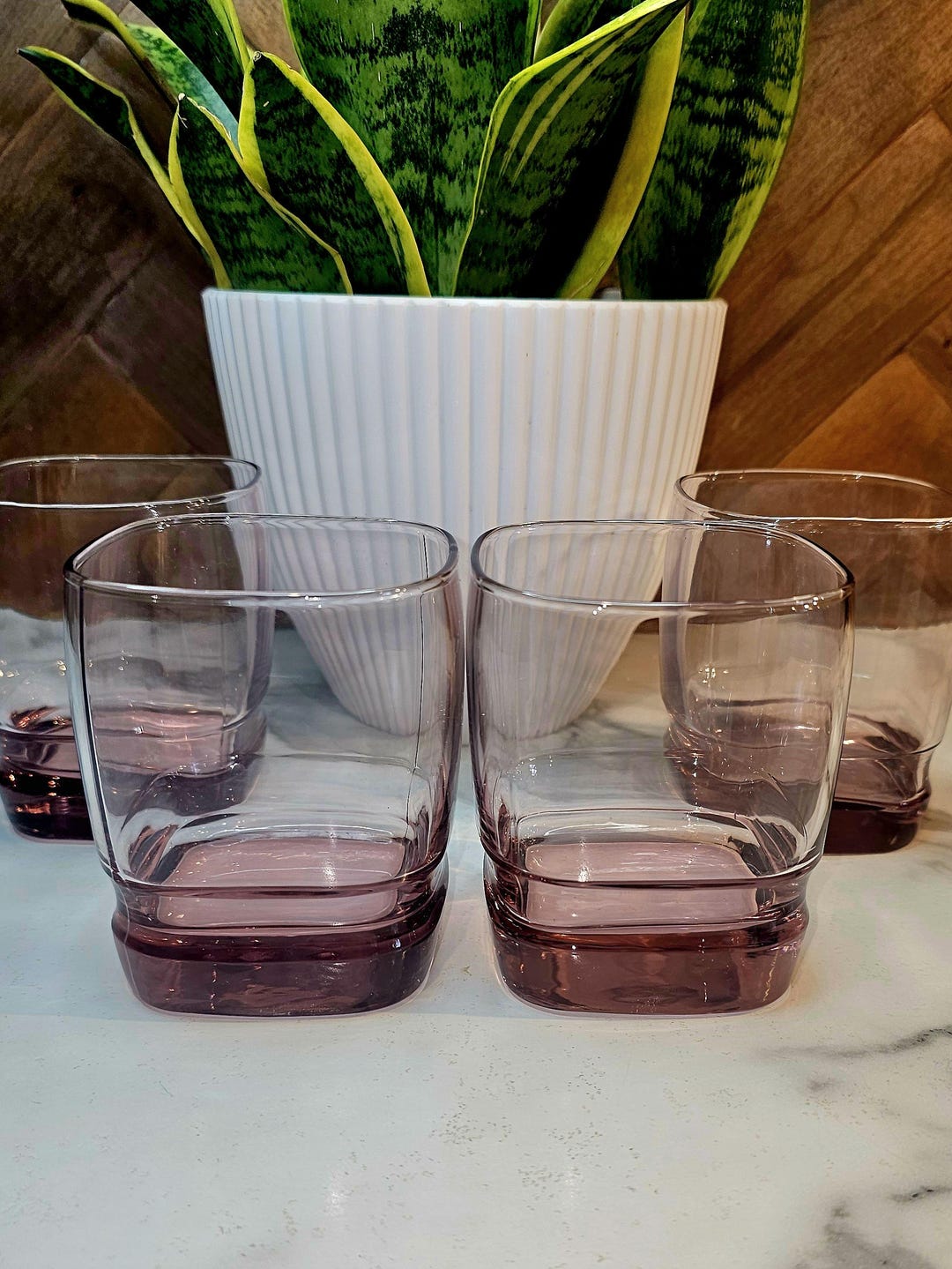 Vintage MCM Libbey Carrington Square Plum Highball Glassware. Set of 4 ...