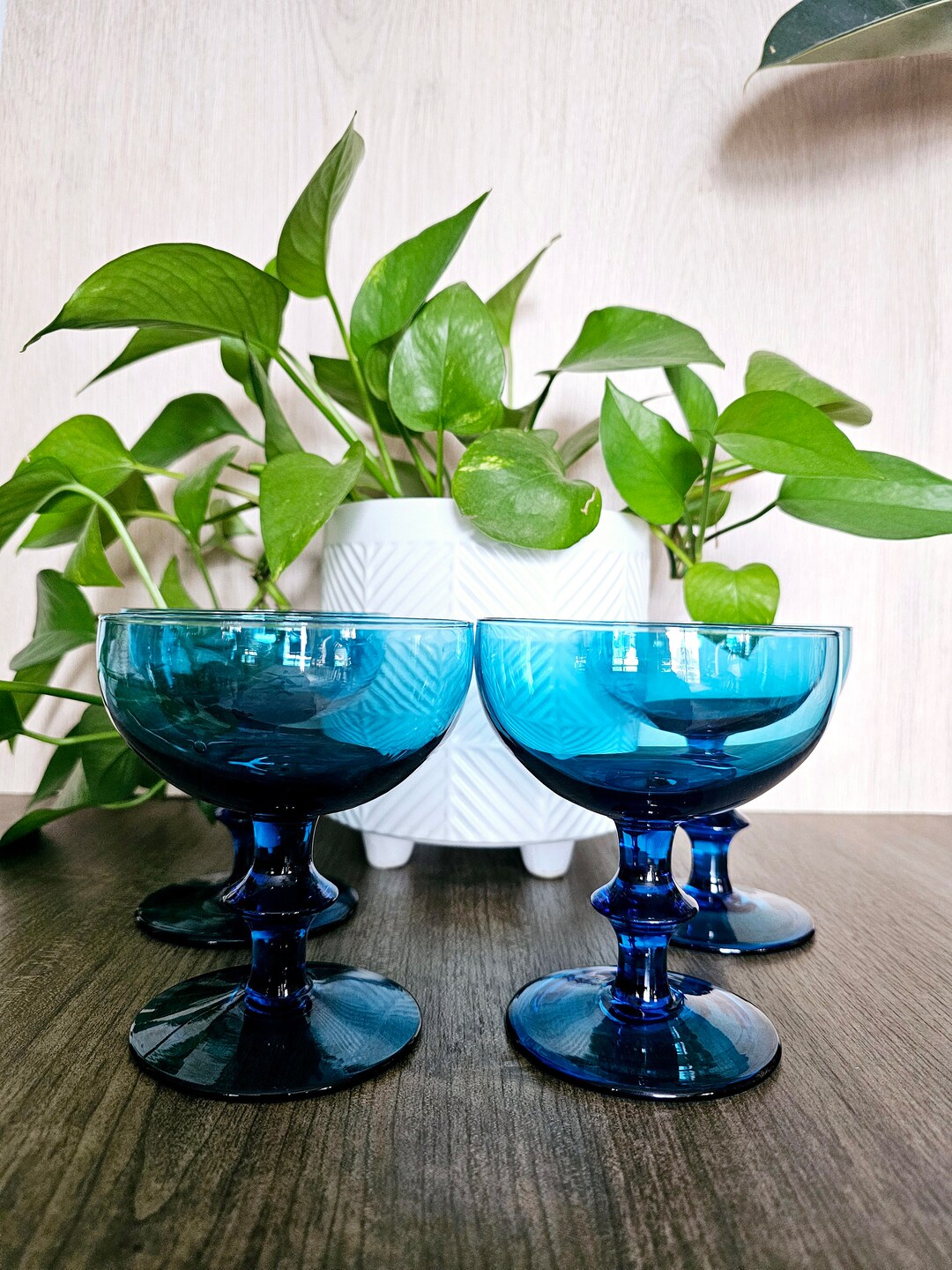 Vintage MCM Set of 4 Turquoise Blue Champagne Coupes or Dessert Cups ...