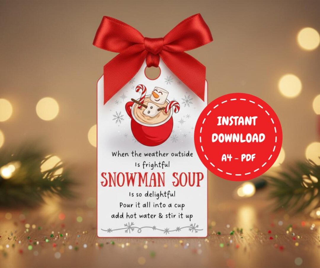 PRINTABLE DOWNLOAD Christmas Eve Snowman Soup Label, Christmas Tag - Etsy