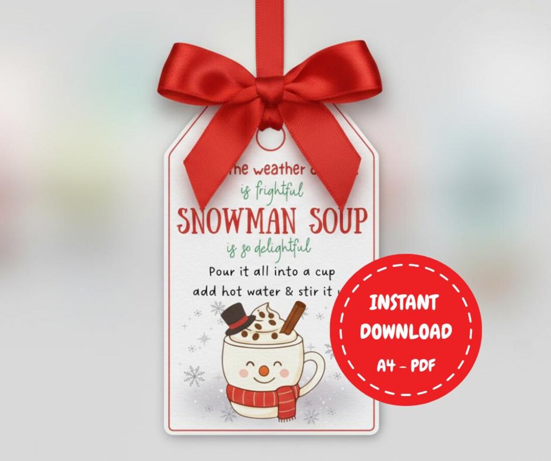PRINTABLE DOWNLOAD Christmas Eve Snowman Soup Label, Christmas Tag - Etsy