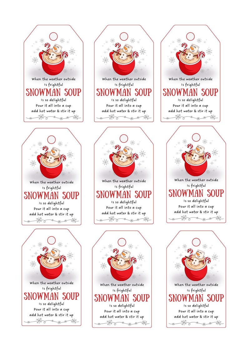 PRINTABLE DOWNLOAD Christmas Eve Snowman Soup Label, Christmas Tag - Etsy