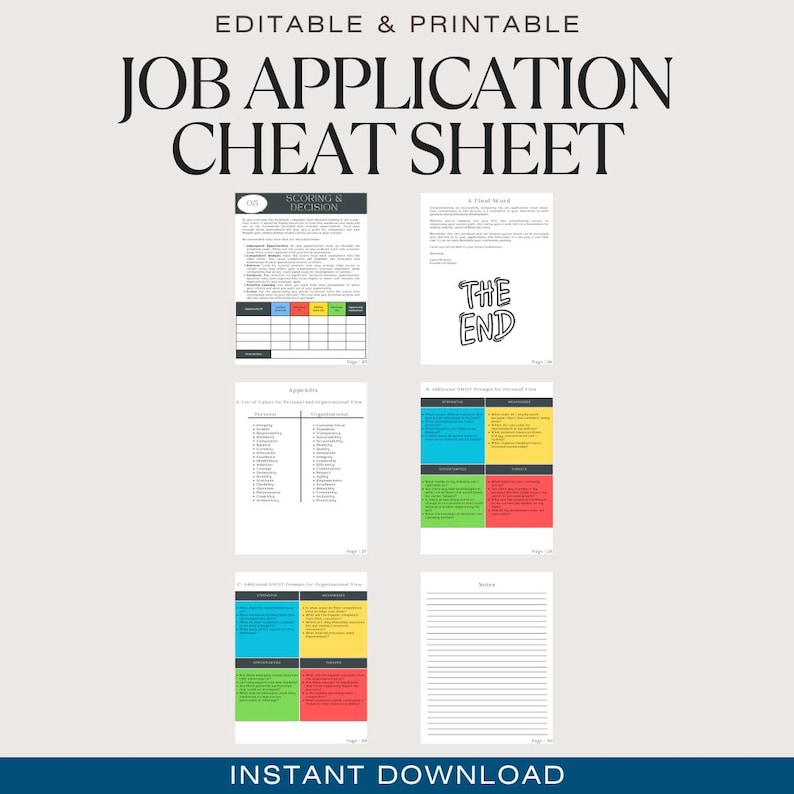 Job Application Cheat Sheet | Career Workbook - Etsy