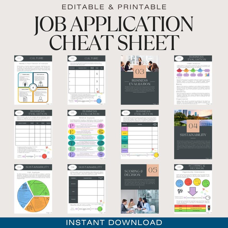 Job Application Cheat Sheet | Career Workbook - Etsy