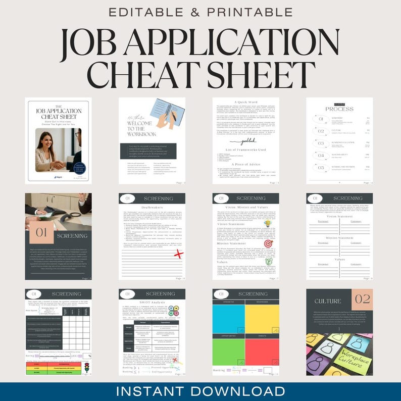 Job Application Cheat Sheet | Career Workbook - Etsy