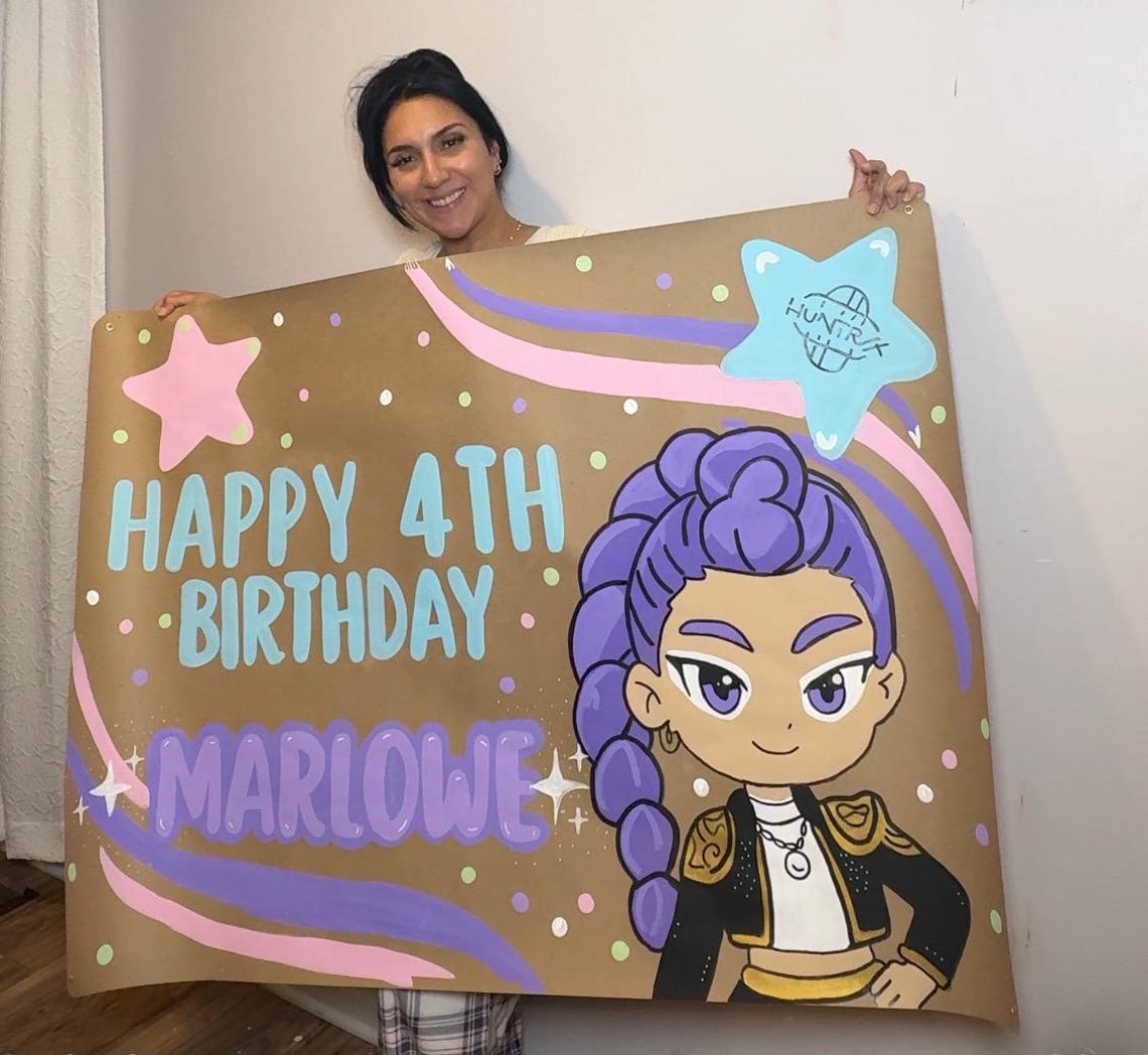 Inspired K-pop Demon Hunters Rumi Birthday Banner • Custom Hand-painted ...