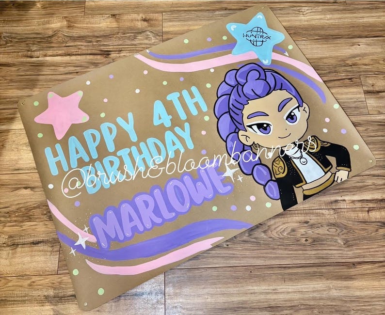 Inspired K-pop Demon Hunters Rumi Birthday Banner • Custom Hand-painted ...