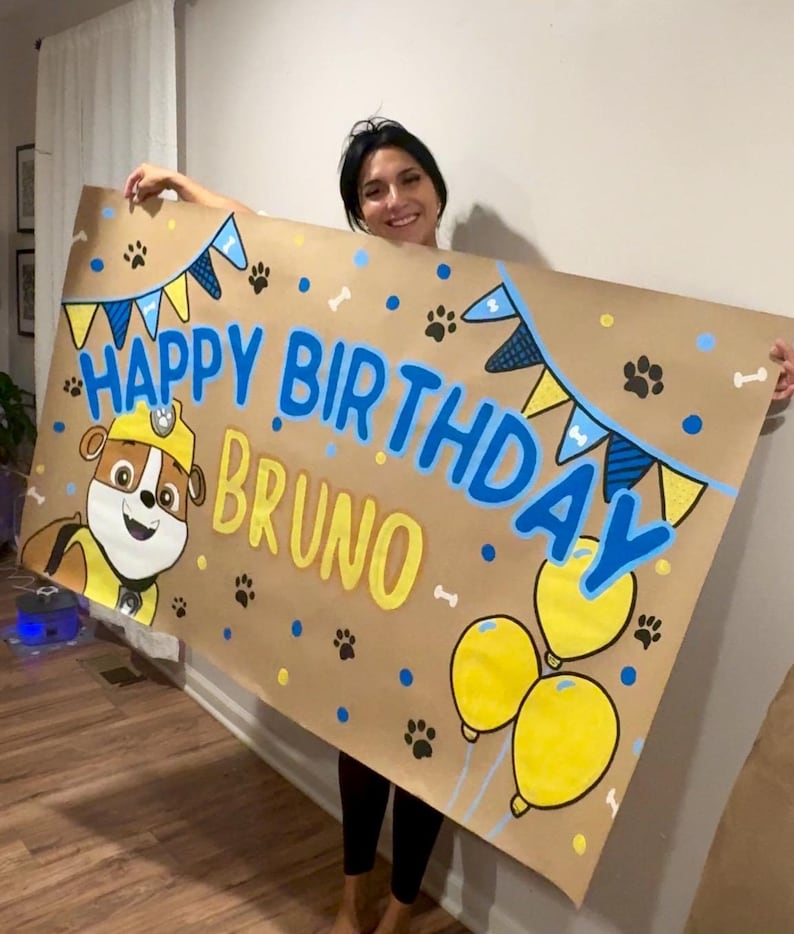 Hand-painted Paw Patrol Birthday Banner | Custom Name Sign - Etsy