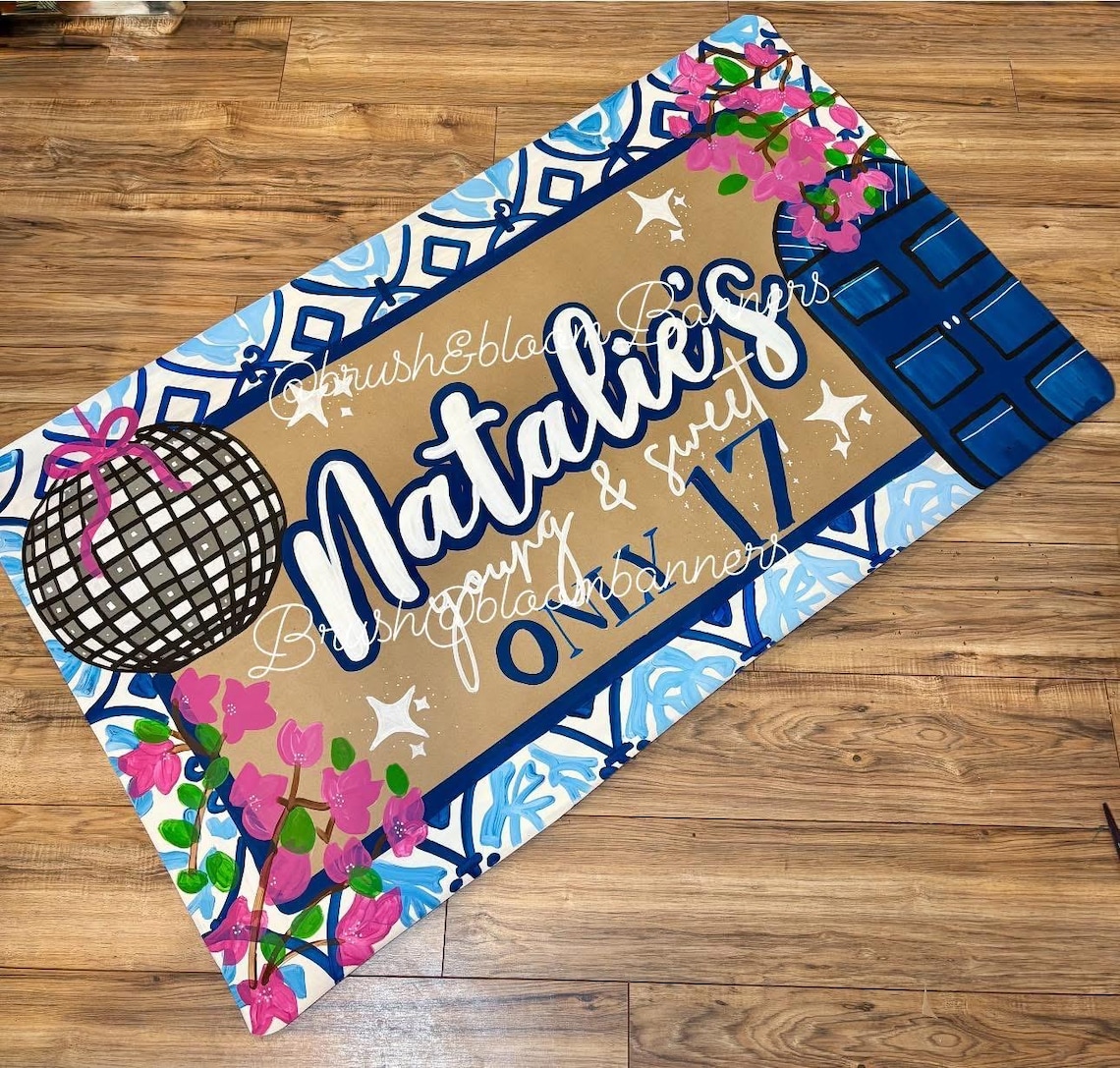 Mamma Mia Inspired Birthday Banner • Sweet 17 Backdrop • Greek Island ...