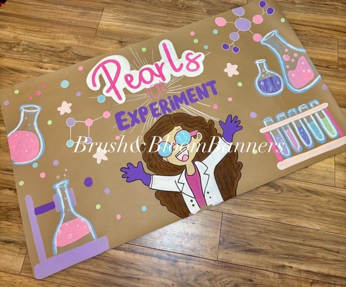 Experiment Science Birthday Banner – Custom Hand-painted Scientist ...