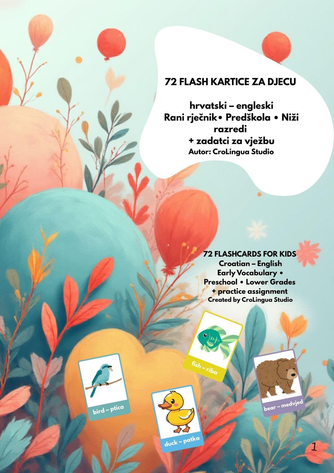 72 FLASHCARDS FOR KIDS Croatian English - Etsy
