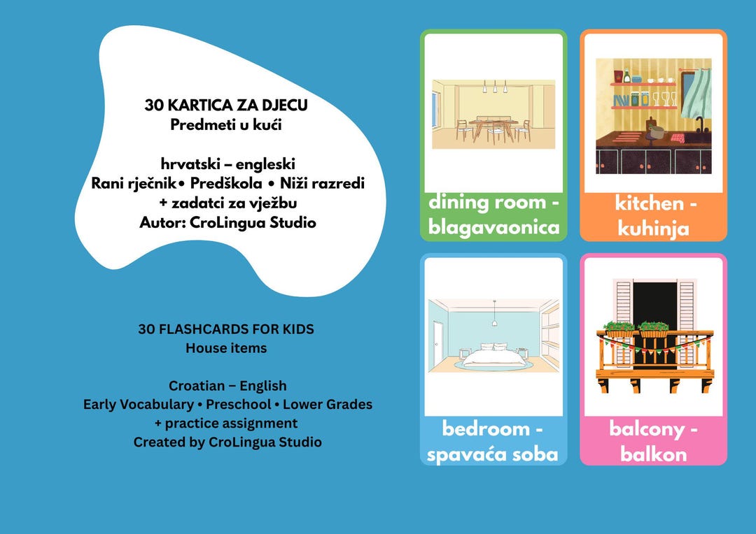Croatian Flashcards for Kids | 30 Bilingual Cards (croatian–english ...