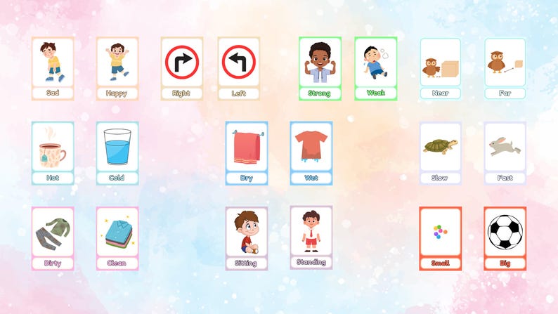 Opposites Flashcards for Kids | 50 Cards Matching Opposite Words - Etsy