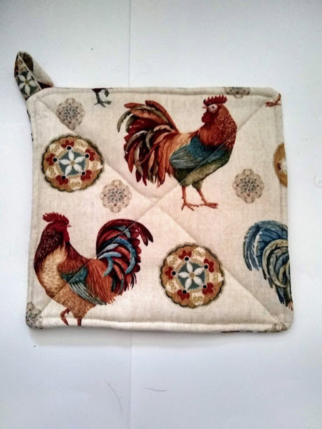 Medallion Rooster Potholder or Hot Pad With Hanging Loop Farmhouse ...