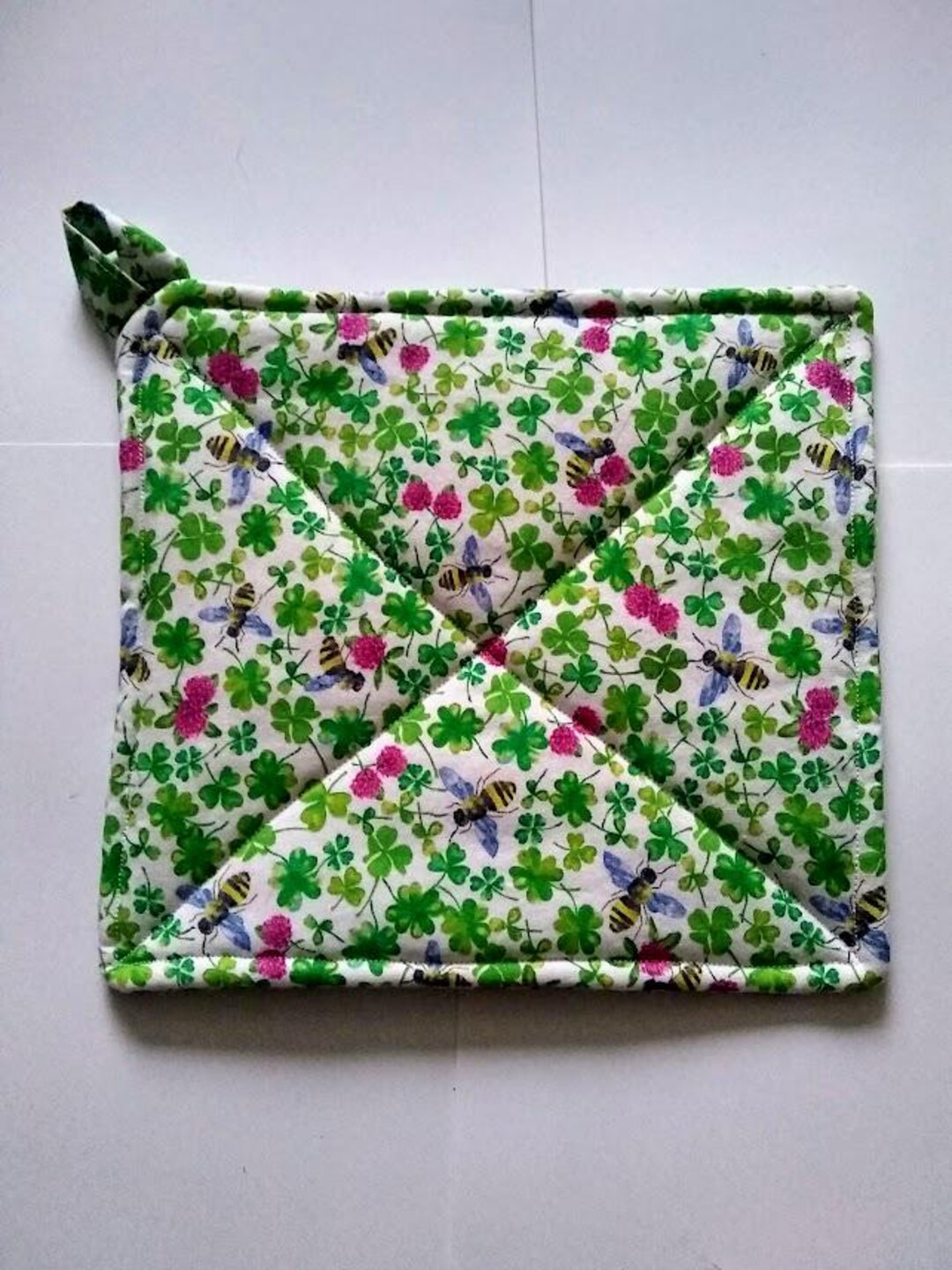 Bees and Shamrocks St. Patrick's Day Potholder or Hot Pad With Hanging ...