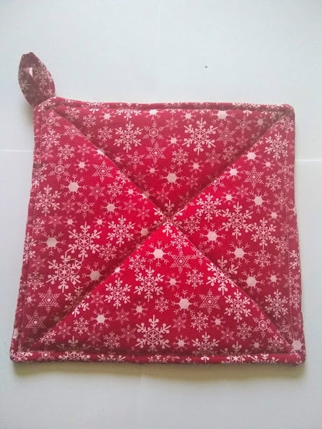 Red and White Snowflake Potholder or Hot Pad With Hanging Loop ...