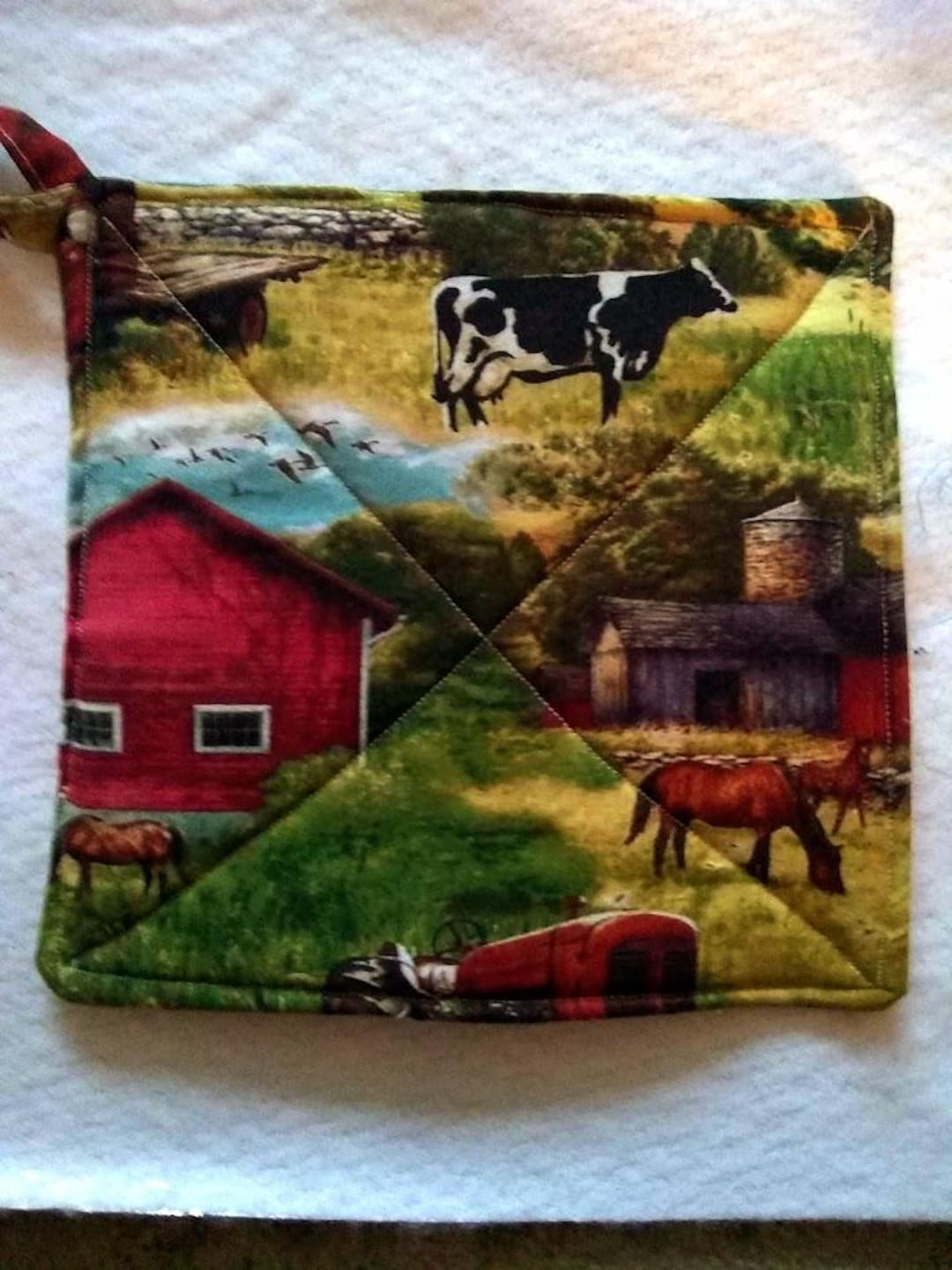 Farm Life Potholders or Hot Pads With Hanging Loop - Cows, Barns ...