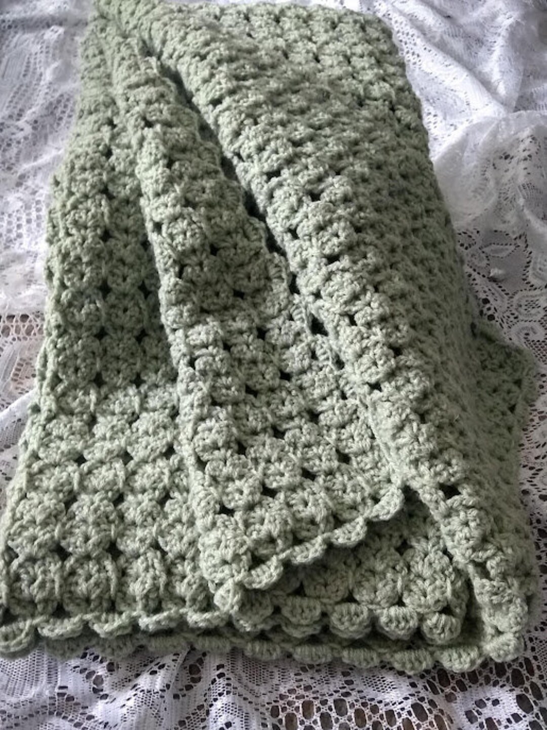 Light Sage Crocheted Elegant Lace Throw - Chair Throw/crochet Afghan ...