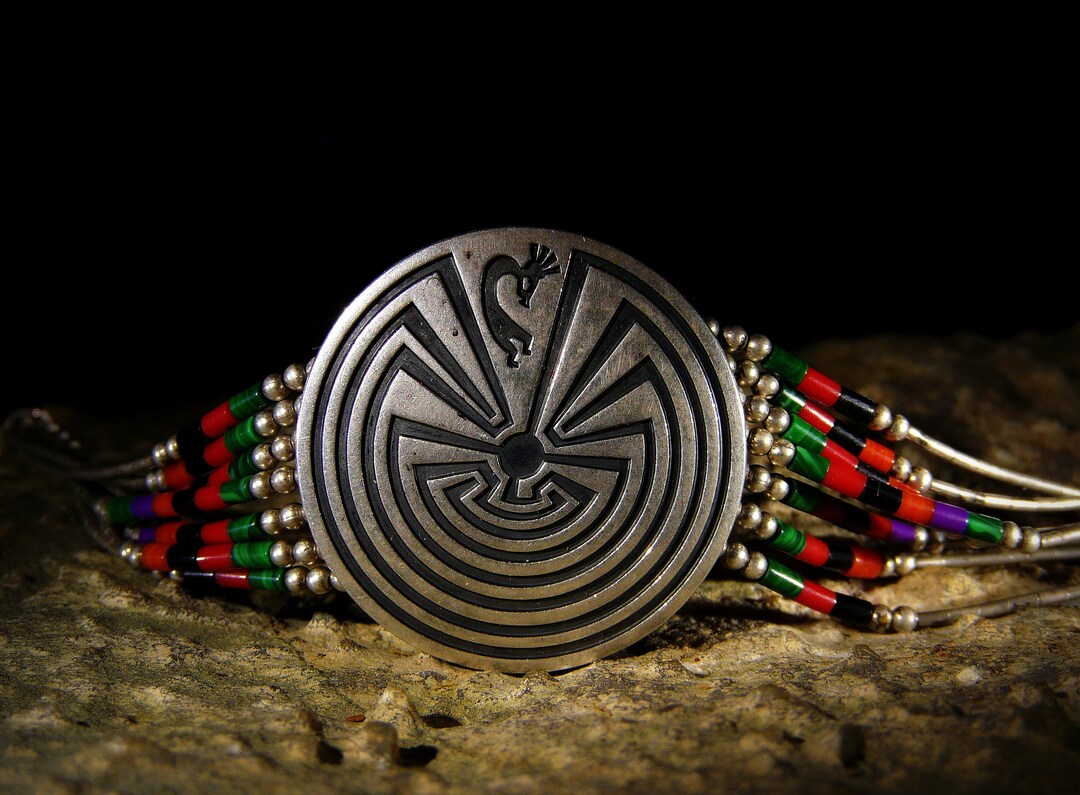 Kokopelli Labyrinth Amulet Talisman Unique Sterling Silver Bracelet ...