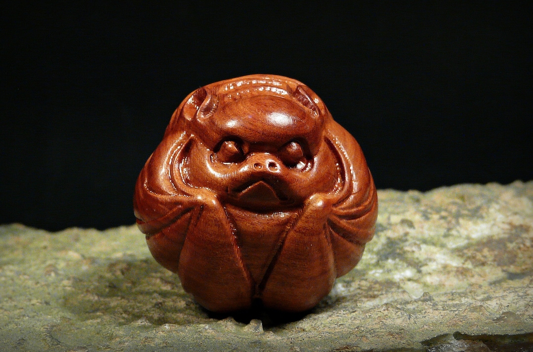Bat Sphere Netsuke Statue, Wish Fulfillment Talisman, Red Sandalwood ...