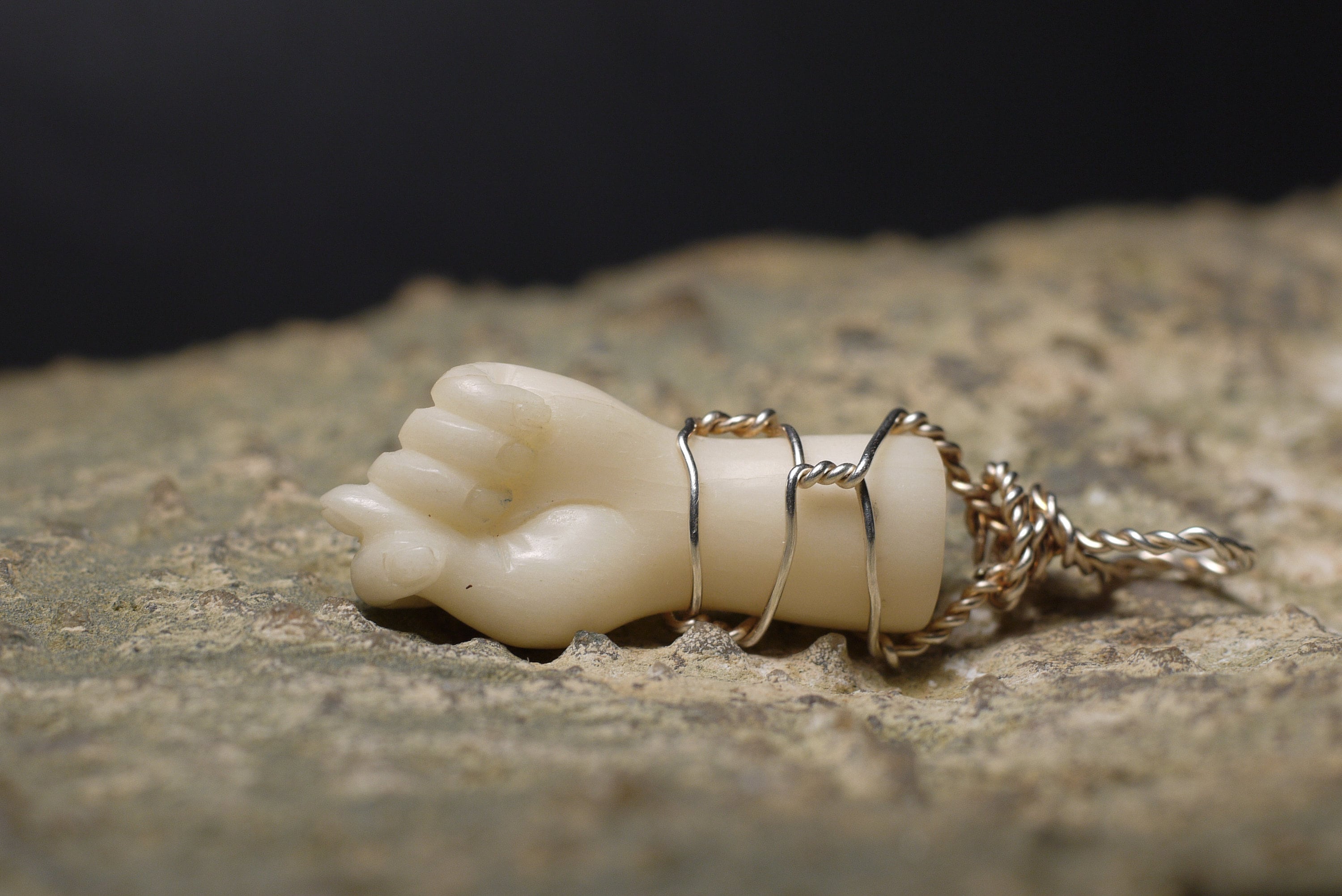 Mano Figa Amulet Fico Bone Carving Silver Wire Pendant Talisman of ...