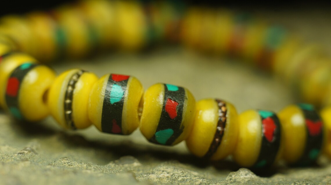 Wrist Mala Talisman Bracelet 27 Round Inlaid Beads Bone - Etsy