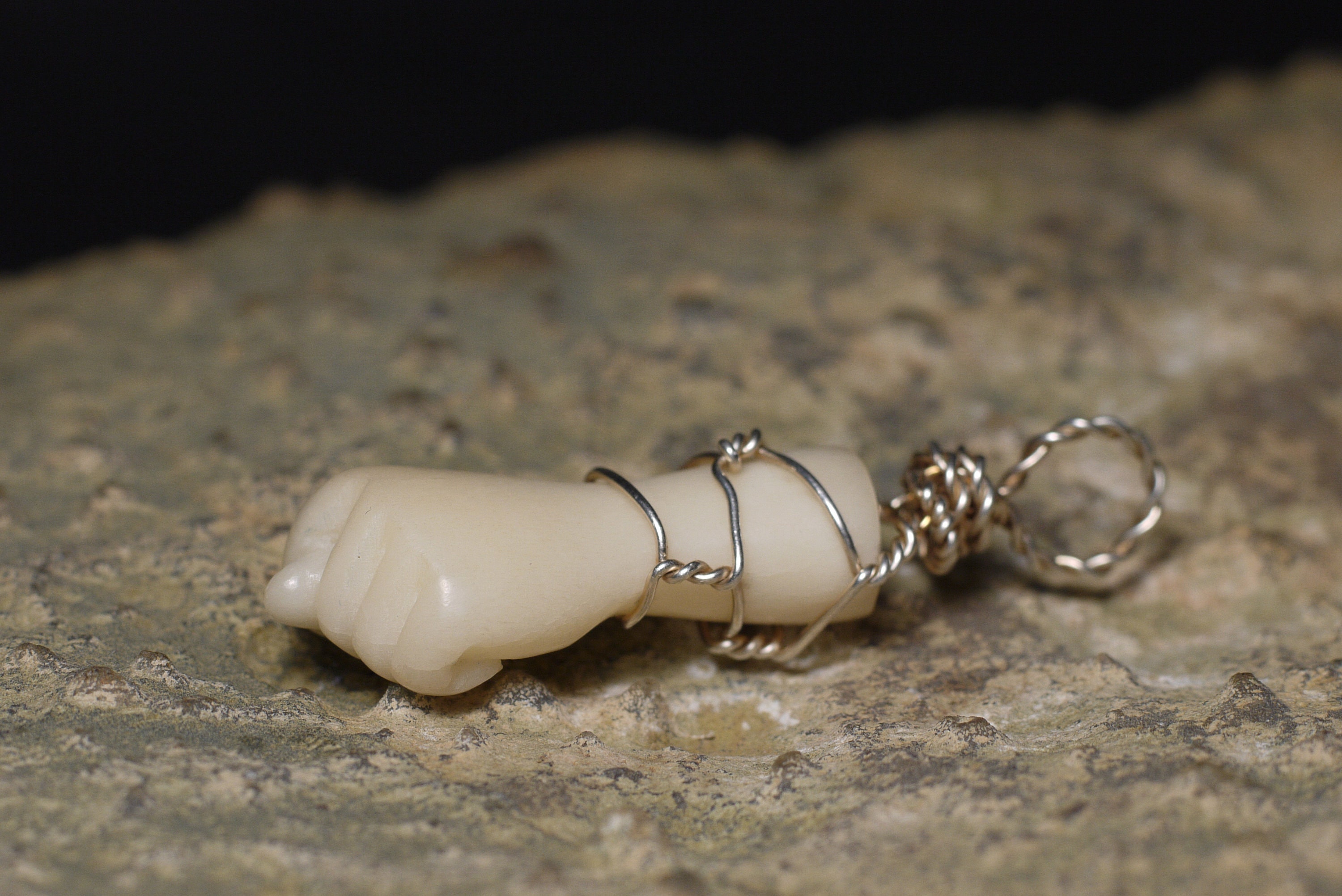 Mano Figa Amulet Fico Bone Carving Silver Wire Pendant Talisman of ...