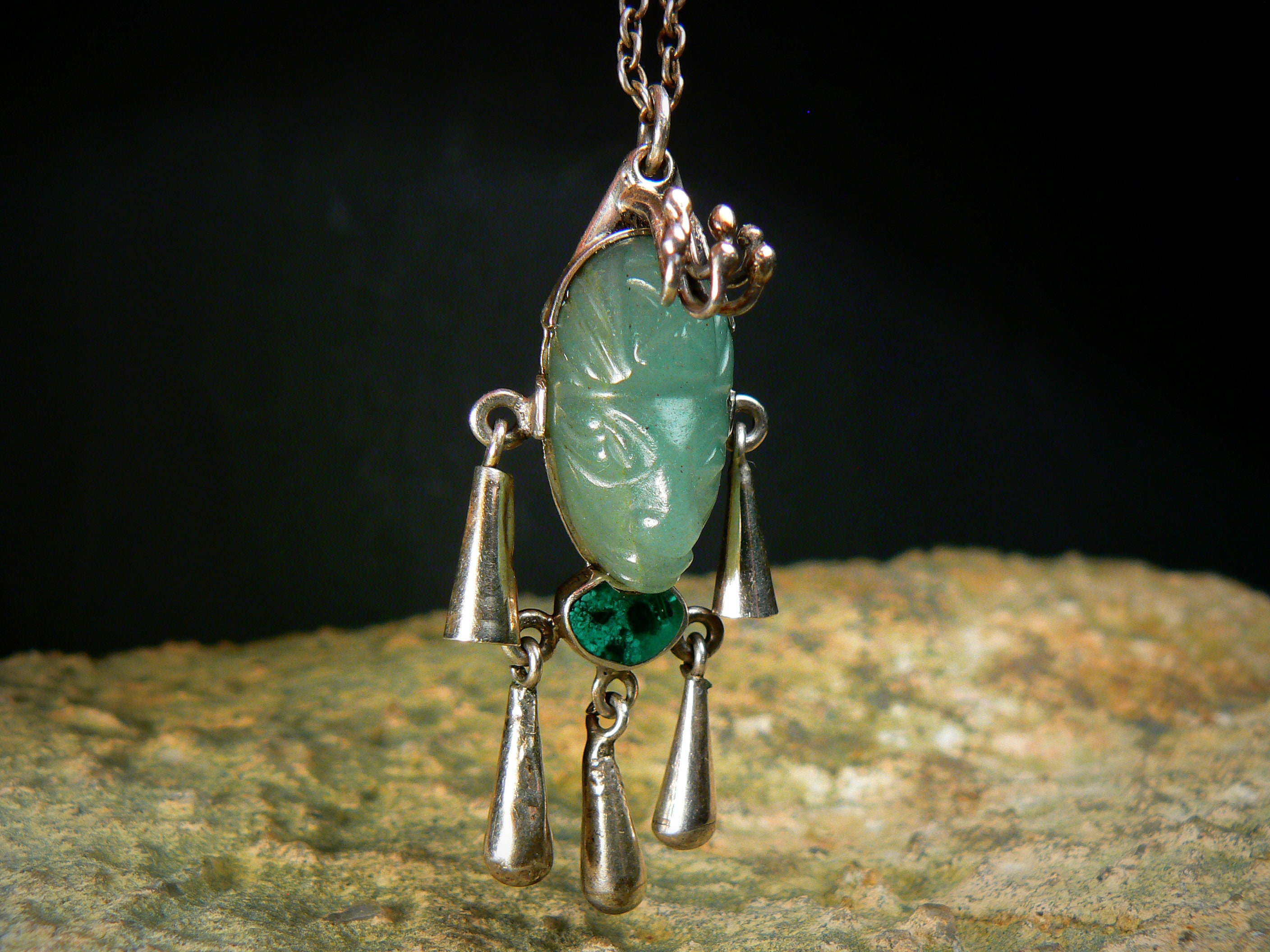 Vintage Jadeite Mayan Aztec Deity Sterling Silver Pendant, Art Jewelry ...