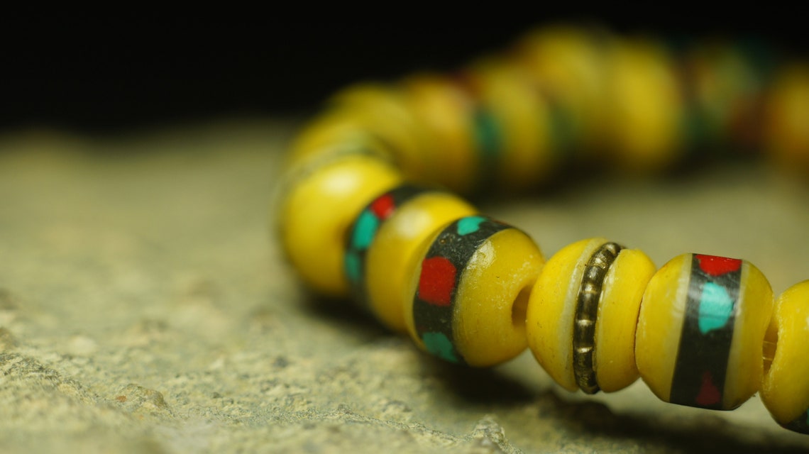 Wrist Mala Talisman Bracelet 27 Round Inlaid Beads Bone - Etsy