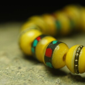Wrist Mala Talisman Bracelet, 27 Round Inlaid Beads, Bone Coral ...