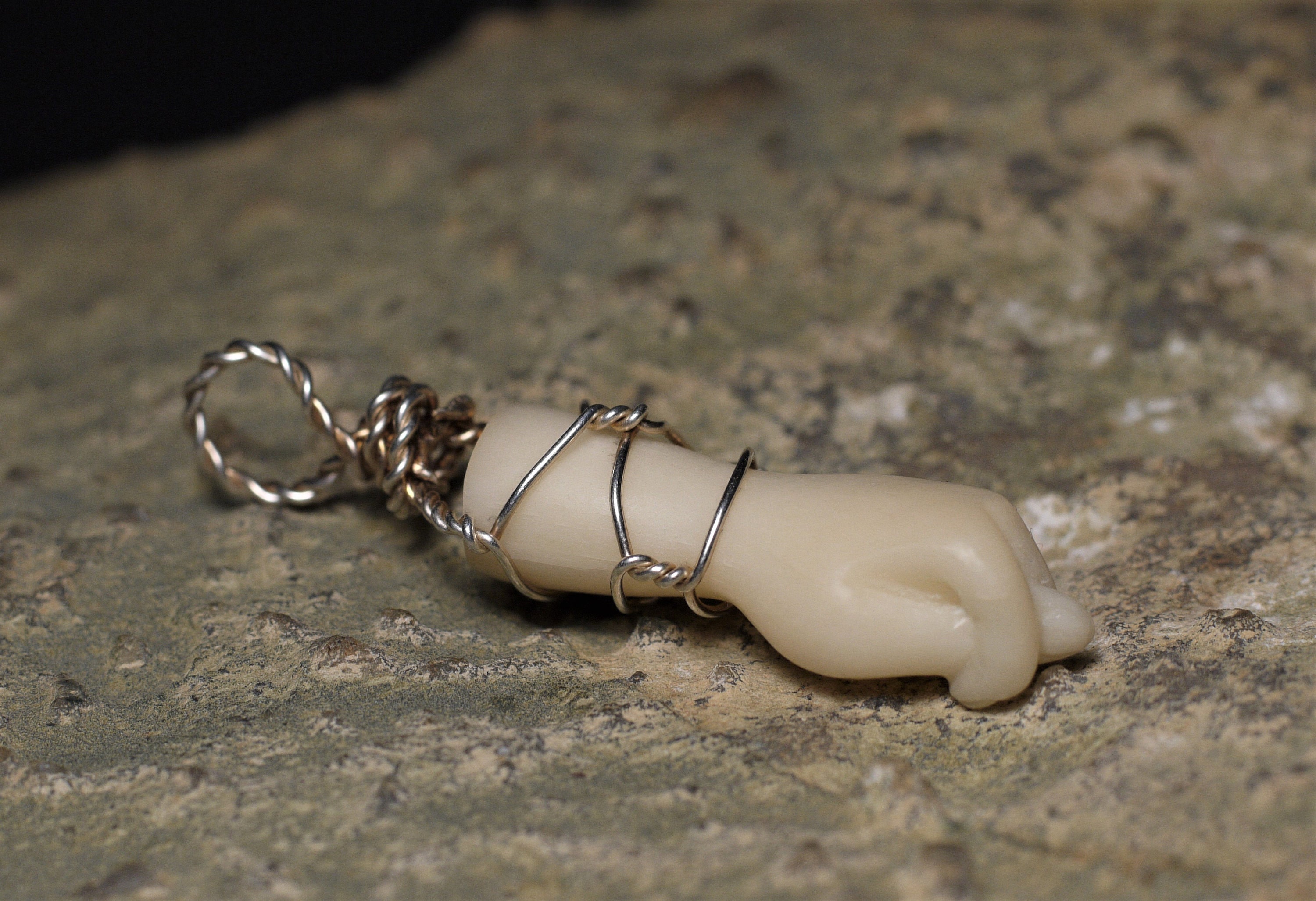Mano Figa Amulet Fico Bone Carving Silver Wire Pendant Talisman of ...