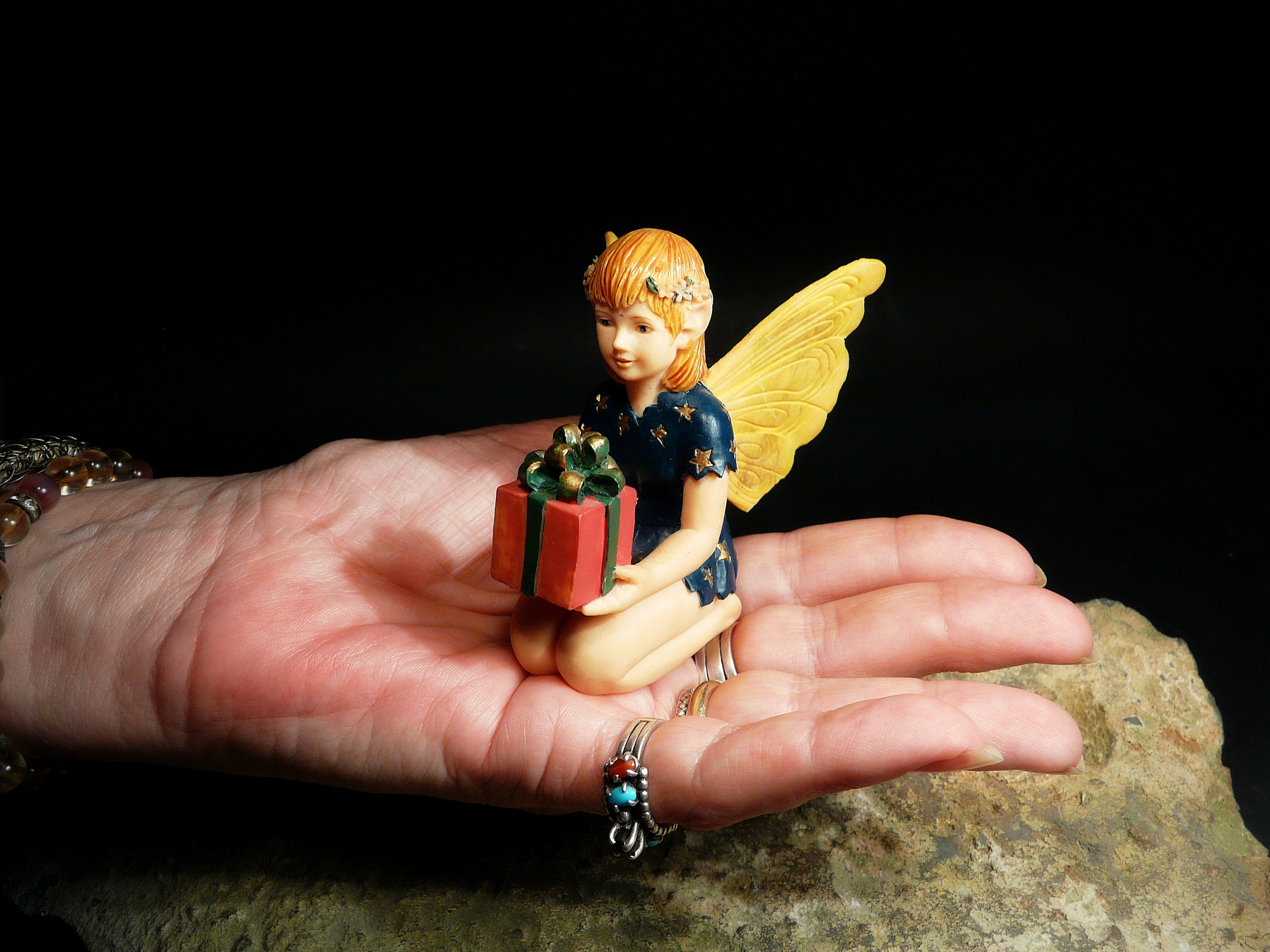Gift Giving Fairy Elf Wish Box Antique Designer Porcelain Statuette ...