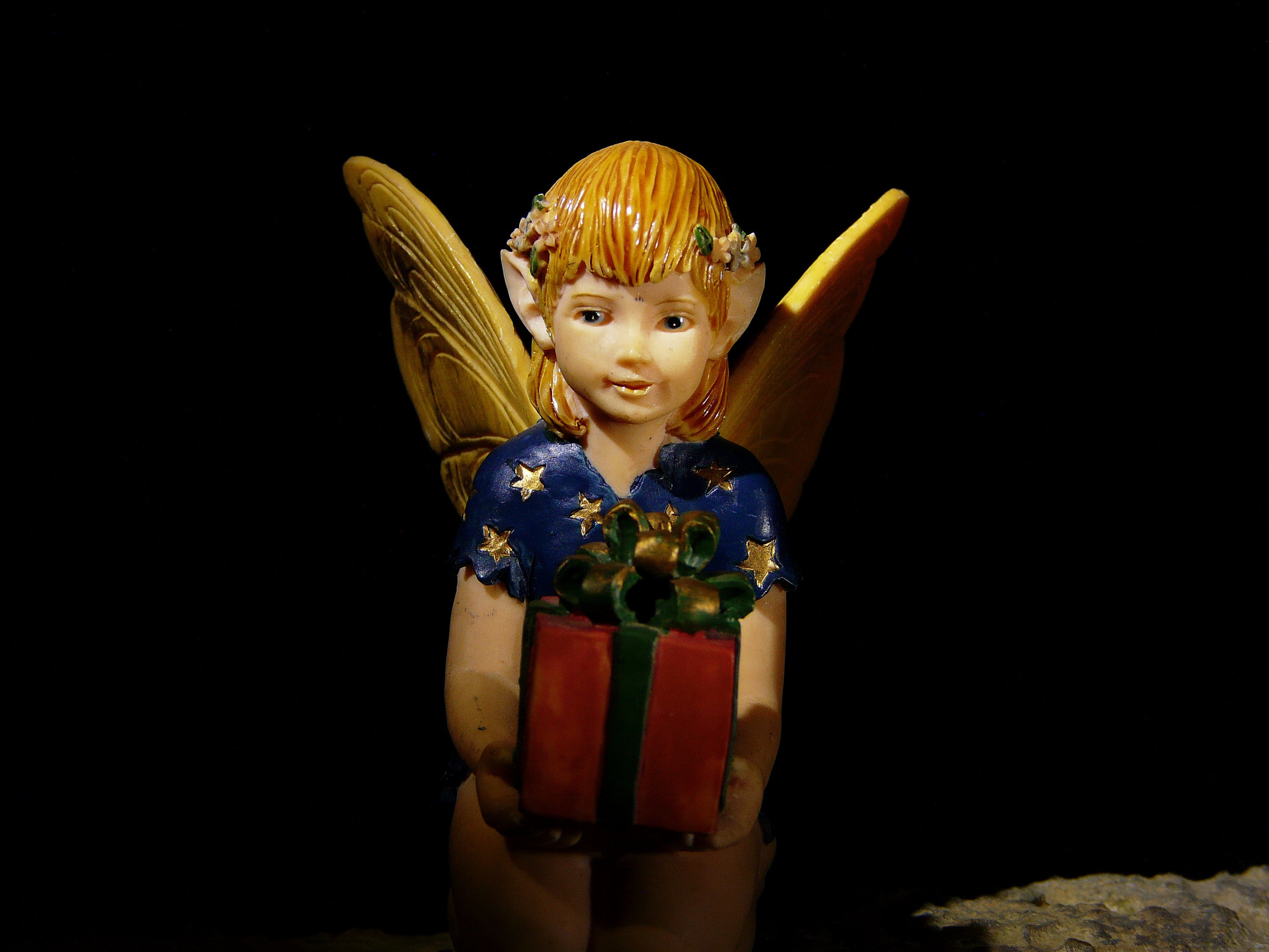 Gift Giving Fairy Elf Wish Box Antique Designer Porcelain Statuette ...