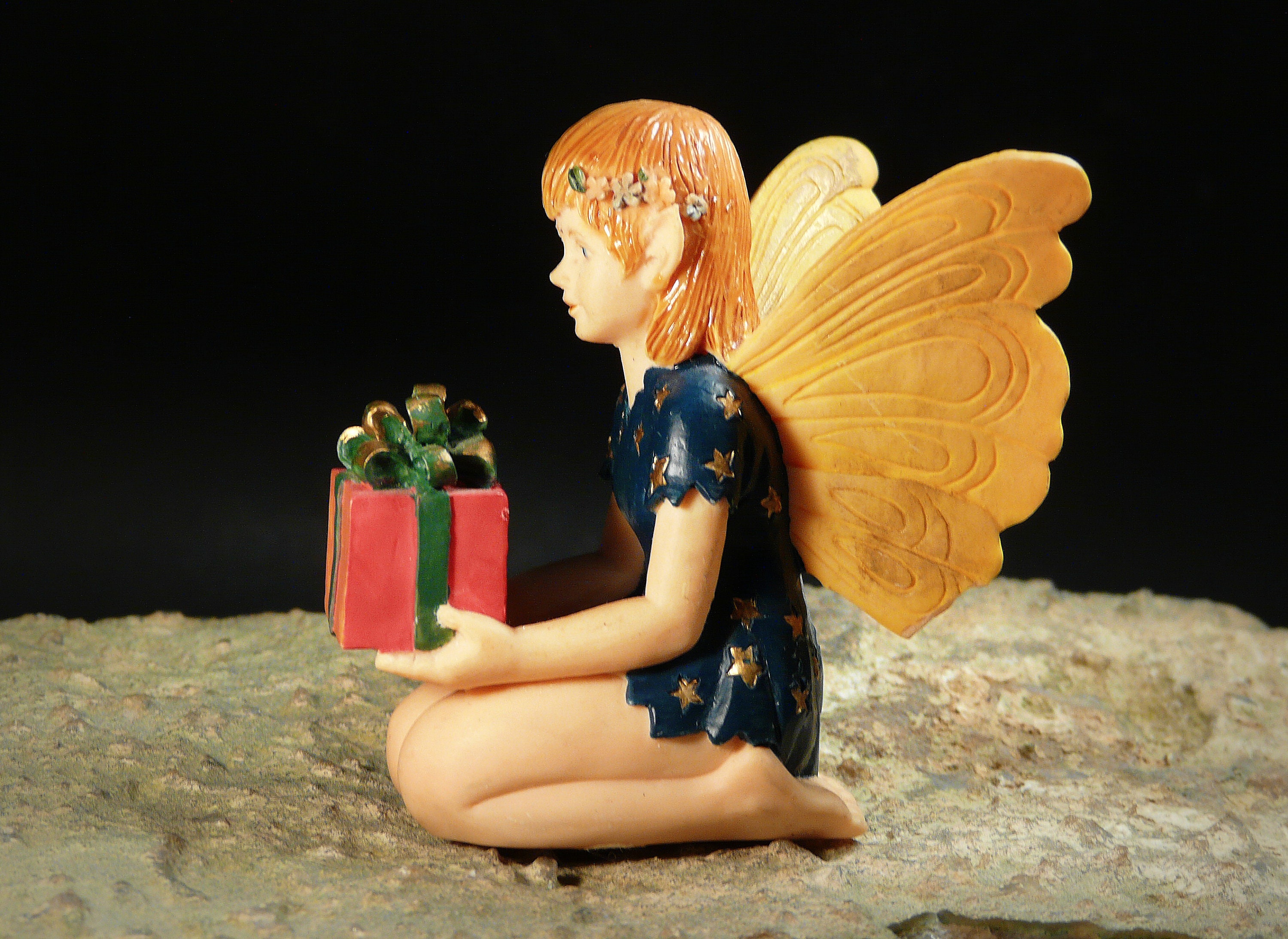 Gift Giving Fairy Elf Wish Box Antique Designer Porcelain Statuette Art ...