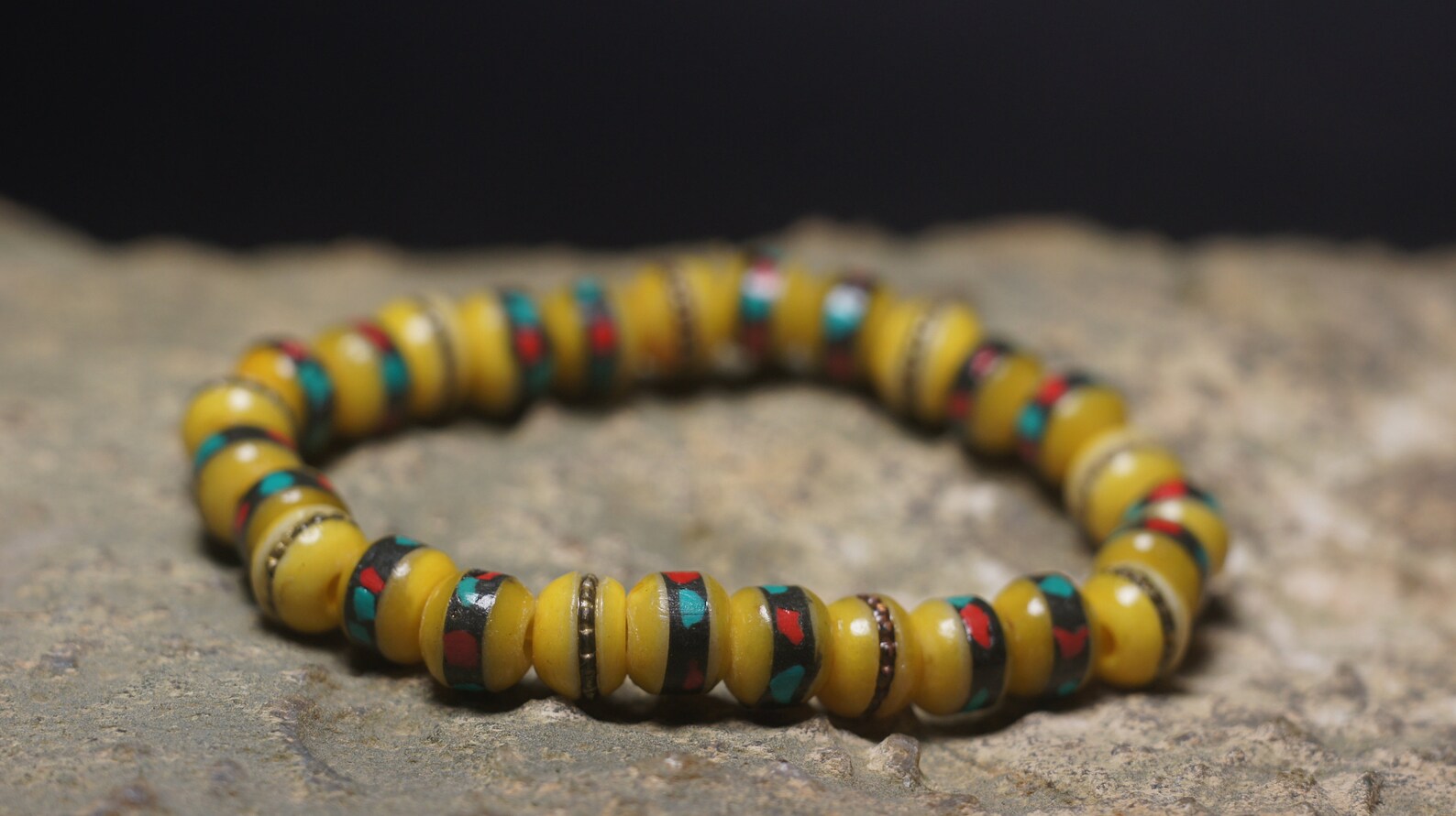 Wrist Mala Talisman Bracelet 27 Round Inlaid Beads Bone - Etsy